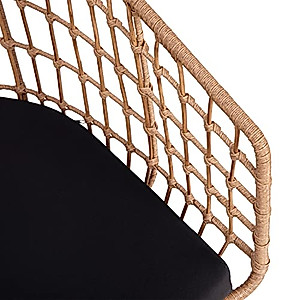 Flash Furniture Devon Set of 2 Indoor/Outdoor Patio Boho Club Chairs, Rope with PE Wicker Rattan, Cushions and Sled Base, Natural/Black