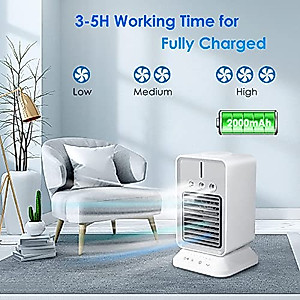 ValbEl Air Conditioners, 3-IN-1 Evaporative Personal Air Cooler Humidifier with Adjustable Angles w/3 Speeds, 350ML Mini Personal Air Conditioner Fan, USB Quiet Air Cooler for Room Office Desk Quiet