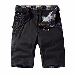 Cotton Shorts Men 5 Inch Black Linen Shorts Regular and Big & Tall Buckle Zipper Summer Cargo Shorts Loose Office Work Shorts 6" Inseam Linen Drawstring Shorts Men 7 Inch Black 2X