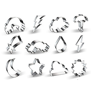 N+A Cookie Cutters Set,Metal Stainless Steel Biscuit Shape Mold for Star,Cloud,Moon,Rainbow,12pcs