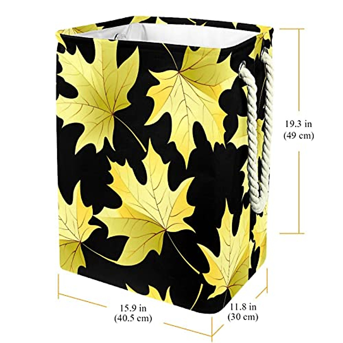Laundry Hamper Yellow Maple Leaves Pattern Black Background Collapsible Laundry Baskets Firm Washing Bin Clothes Storage Organization for Bathroom Bedroom Dorm