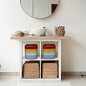 AUSSIY 1 Pack Rope Baskets for Storage Basket, Cotton Rope Woven Basket with Handles. Blanket Basket for Storing Clothes, Toys, Books, Shelves etc, 15''L x 10''W x 9.5''H, Rainbow Baskets
