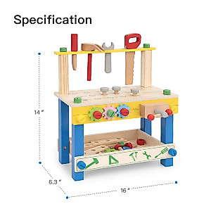 ROBUD Kids Tool Bench Small Wooden Kids Workbench Toy Tool Bench Pretend Play Construction Toy Building Tools Set for Toddlers