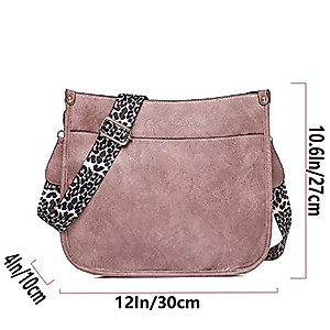 HDHTB Crossbody Bags for Women Designer Leather Hobo Handbags, Leopard Guitar Strap Shoulder Bucket Bags Cross-body Purse (Pink)