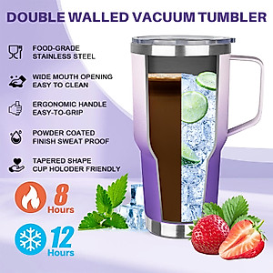 30 oz Tumbler with Handle, Stainless Steel Insulated Tumbler with Lid and Straw, Double Wall Vacuum Insulated Coffee Mug Tumbler, Insulated Coffee Thermal Cup for Cold and Hot (Light Dark Purple)
