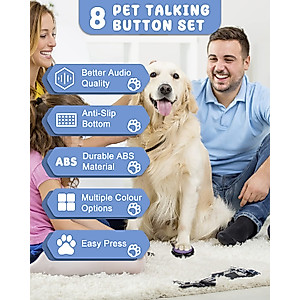 Dog Buttons for Communication, 8 Pcs Dog Talking Button Set, 30s Recordable Voice Pet Buzzer Training Buttons, Speaking Button for Dogs with Waterproof Anti-Slip Dog Button Mat and 24 Scene Stickers
