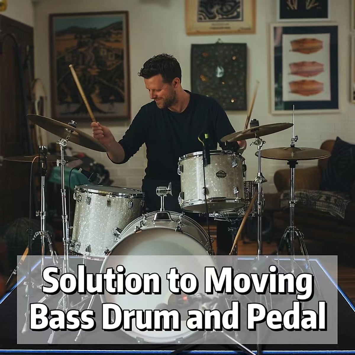 Aucuda Starry Blue Drum Rug Mat 4x6ft Tightly Woven Fabric Cool Drum Floor Mat with Non Slip Grip Bottom, Electric Drum Set Carpet Accessories for Holiday Practice, Apartment, Soundproof, Winter.