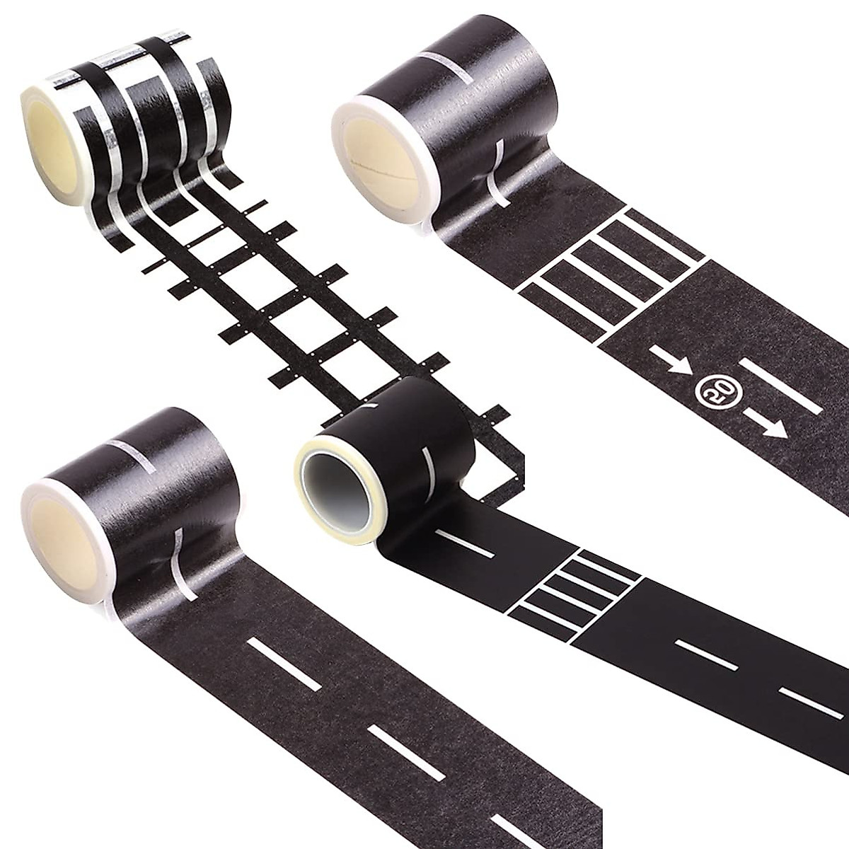 TOYANDONA 4 Rolls Black Tape, Car Road Tape Track Toy DIY Traffic Washi Tape and Traffic Sign Stickers Kids Race Cars Decorations Party Favor