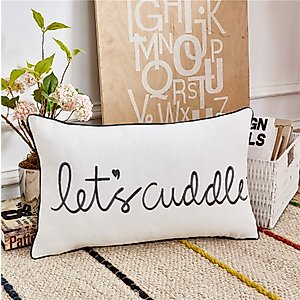 Sanmetex Let's Cuddle Decorative Lumbar Pillow Cover 12x20 Inches, Embroidery Rectangle Grey Throw Pillow Case for Bed, Bedroom, Livingroom. (30x50cm).