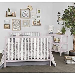 Dream On Me Ridgefield 5-in-1 Convertible Crib in Blush Pink & White, Greenguard Gold Certified