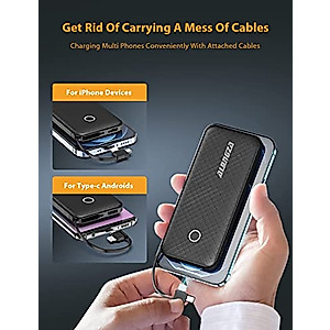 Portable Phone Charger Power Bank 10000mAh, Alongza Portable Charger Built in Cable USB Battery Pack, Slim External Backup Battery Charger with Cable, Travel Charger Compatible with iPhone and Android