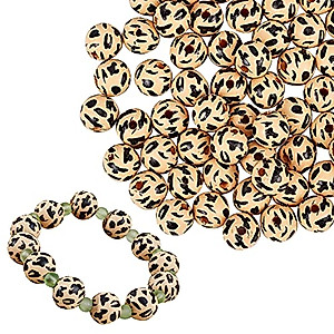 CHGCRAFT 300pcs Printed Wood Beads Dyed Charm Round Shaped Beads with Black Leopard Print Pattern Small Hole Spacer Beads Loose Wood Beads for Bracelet Necklace Earrings Keychain 12x14x13mm