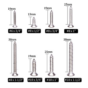 Hilitchi 285-Piece Stainless Steel Phillips Flat Head Self Tapping Screw Assortment Kit (Flat Head)
