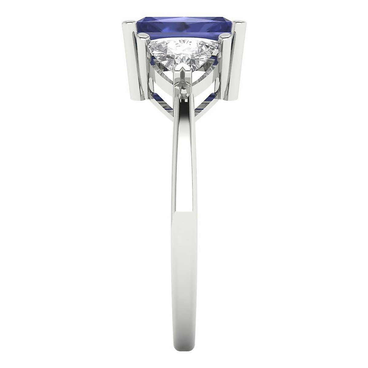 Clara Pucci 2.95 Carat Emerald Cut 3 Stone Solitaire Simulated Tanzanite Proposal Designer Wedding Anniversary Bridal Ring 14k White Gold, Size 8