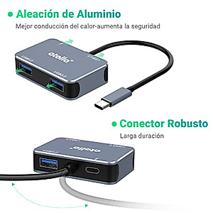 atolla USB C Hub – Aluminum 4-in-1 USB C Adapter with 3 USB 3.0 Ports & 60W Power Delivery Port for MacBook Pro/Air, iPad Pro, Chromebook, Dell and More