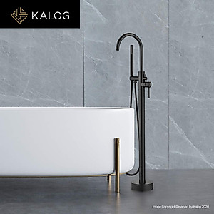 Kalog Single Handle Freestanding Tub Filler Floor Mount Bathtub Faucet with Handheld Shower (Matte Black)