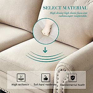 OUMACO Linen Fabric Upholstery Sofas and Couches for Living Room Comfy Couch 3 Seater Sofa with Storage (Beige)