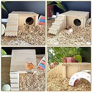 Hamster Wooden House with Ladder Small Animal Hideout Activity Platform Exercise Climbing Hut Natural Living Wood Room for Hamster Gerbil Mice Rat.