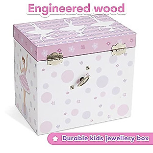 Jewelkeeper White and Purple Ballerina Musical Jewelry Box with 2 Pullout Drawers, Swan Lake Tune