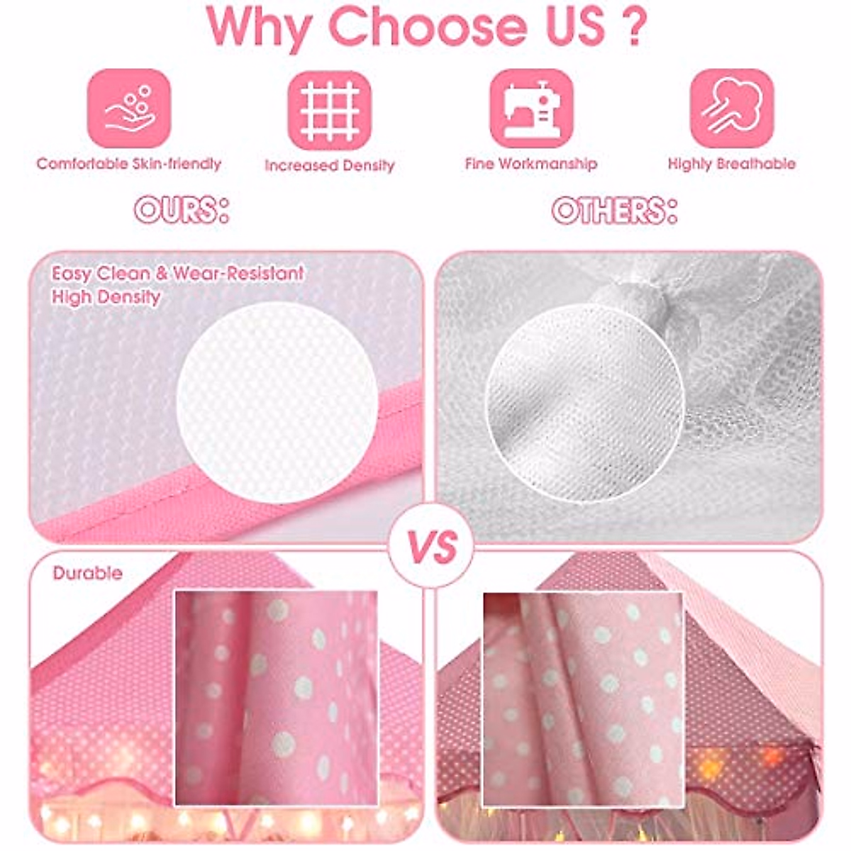 Gappys Princess Castle Tent with Star Light for Kids Children Girls Boys Baby 3/4/5/6/7/8/9 Year Old- Large Playhouse Funny Play Fairy Tent - Indoor and Outdoor Games (Pink), 55x53 inch