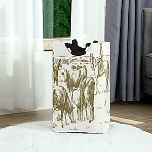 Kigai Laundry Hamper Basket Western Cow Boys Collapsible Nursery Storage Bin Waterproof Clothing Baskets for Home Bedroom Bathroom Washing Room