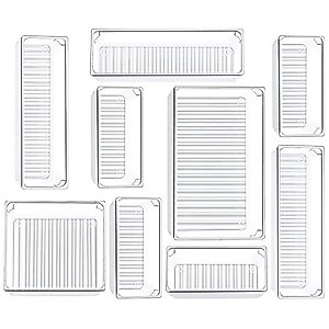 Kootek 9 Pcs Drawer Organizer 4-Size Bathroom Drawer Organizers Clear Plastic Desk Storage Bins Vanity Makeup Drawer Dividers for Jewelry Dresser Bedroom Kitchen Gadgets Office (Clear)