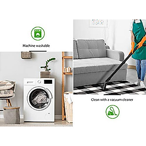 Syntus Buffalo Plaid Rug, 35.4 x 59 inch Doormat Kitchen Rug Black and White Cotton Outdoor Mat for Porch Bathroom Carpet Living Room Throw Area Rug