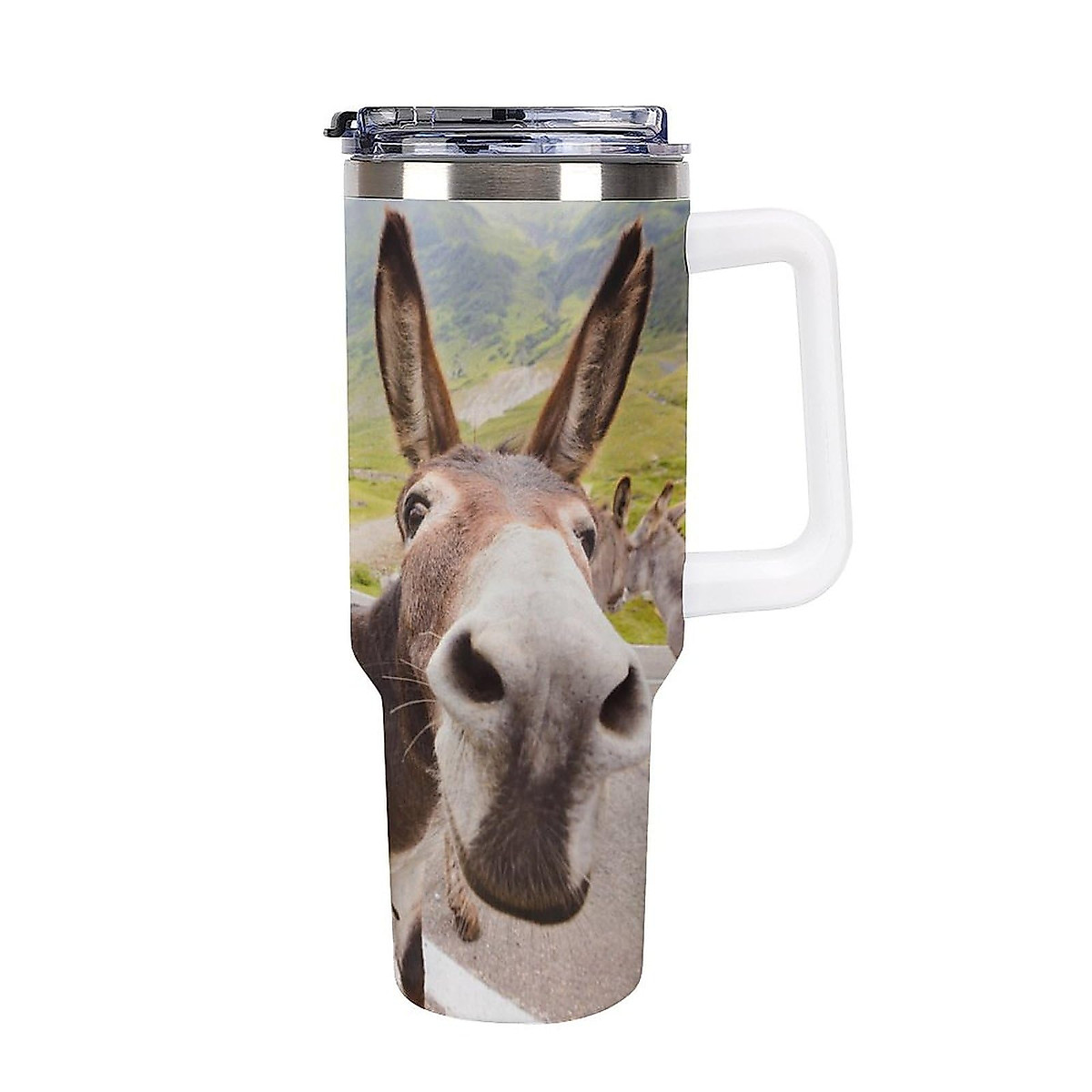 Niapessel Leak Proof Tumbler, Insulated Water Bottles with Straw, Funny Donkey Insulated Cup with Handle 40 Oz Stainless Steel Flask for School, Travel, Car, Sports, Work