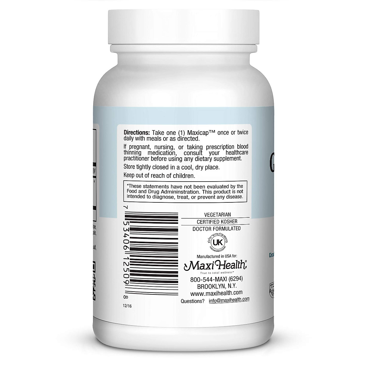 Maxi Health Ginkgo Biloba - Brain and Circulation Formula - 90 Capsules - Kosher (QGB)