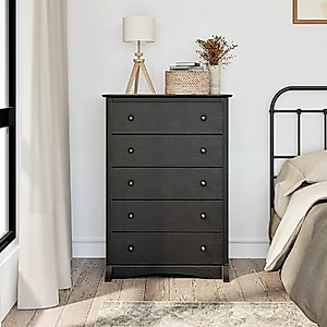 Prepac Sonoma Traditional 5-Drawer Tall Dresser for Bedroom, Functional Bedroom Dresser Chest of Drawers 17.75" D x 31.5" W x 44.75" H, Washed Black