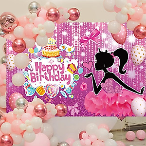 Princess Birthday Party Backdrop Photography Background Pink Party Banner for Girl Birthday Party Baby Shower Cake Table Decorations Happy Birthday Banner,71x45 inch