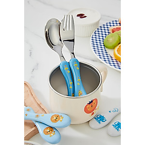 ANNOVA Kids Silverware 6 Pieces Set Children's Flatware - Stainless Steel Cutlery - 3 x Safe Forks, 3 x Dinner Spoons - Safe Toddler Utensils Without Knives for Lunch Box BPA Free (Blue)