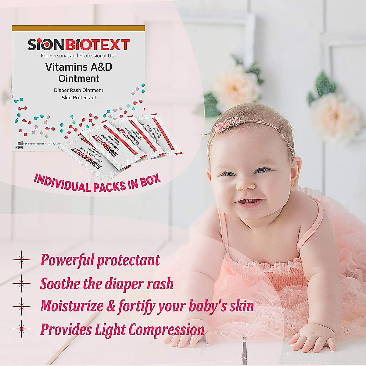 A and D Ointment By Sion Biotext Baby Diaper Rash Vitamin A + D Original Healing Cream Medical Moisturizer Intensive Therapy For Dry & Irritated Skin, Cuts, Burns Soothing Baby Care 144 packets