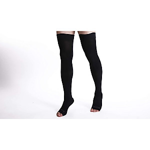 Doc Miller Thigh High Open Toe Compression Stockings 20-30mmHg for Varicose Veins, Pregnancy Support Open Toe Thigh High Compression Socks for Women and Men - 1 Pair Black XX-Large