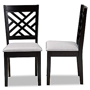 Baxton Studio Fallon Dining Chair Set and Dining Chair Set Grey Fabric Upholstered Espresso Brown Finished Wood 2-Piece Dining Chair Set