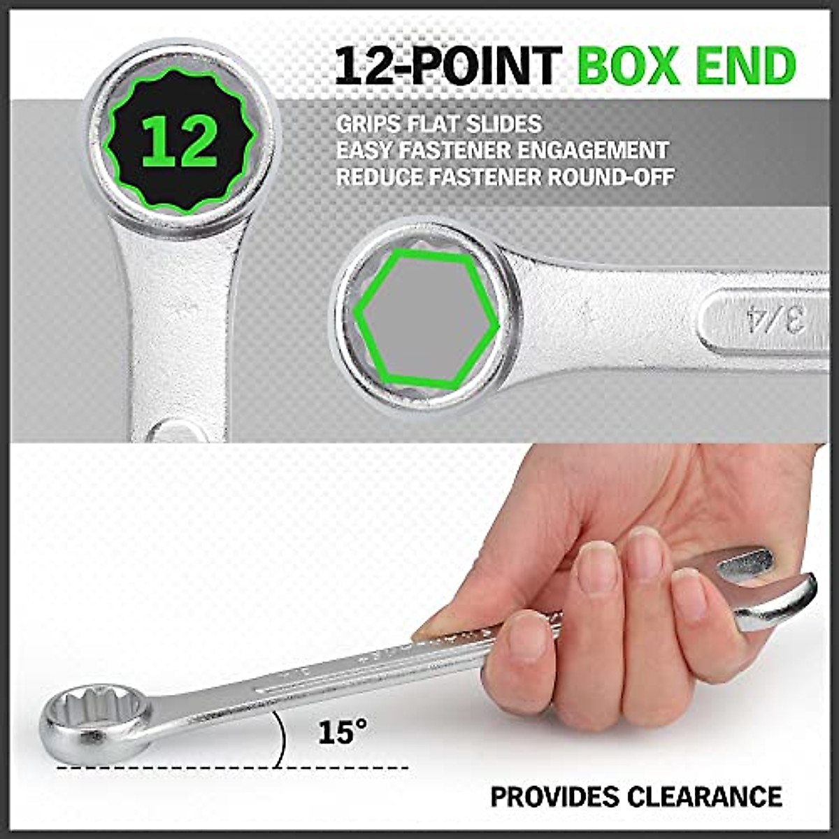 SWANLAKE 26PCS Combination Wrench Set with Roll-up Pouch, wrench set metric and standard, SAE 1/4” - 1” and Metric 8mm - 24mm