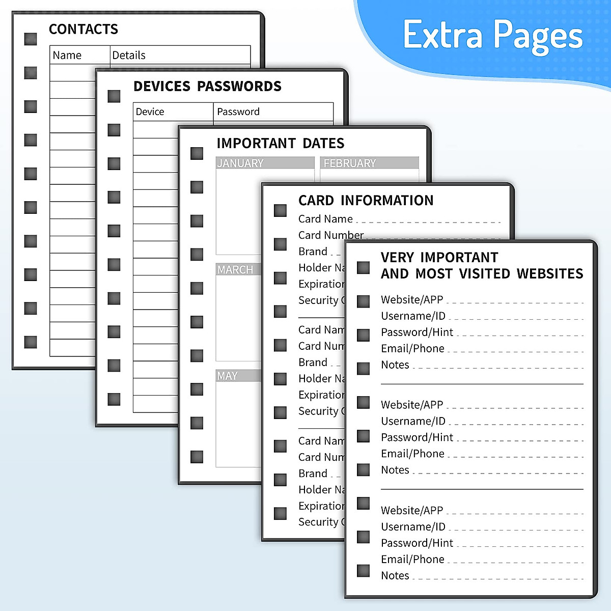 Forvencer Password Book with Individual Alphabetical Tabs, 4" x 5.5" Small Password Notebook, Spiral Password Keeper, Internet Address and Password Manager, Password Logbook for Home Office, Black