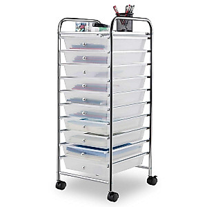 10 Drawer Storage Cart Rolling Cart File Scrapbook Paper Mobile Organizer for School Office (Clear)