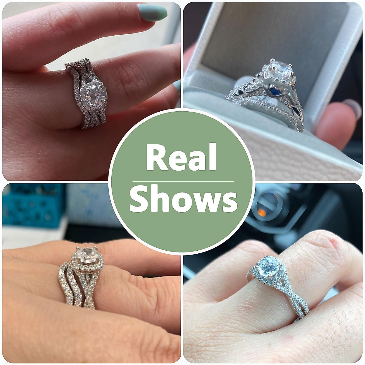 Newshe Engagement Wedding Ring Set for Women 925 Sterling Silver 3pcs Round White AAA Cz Size 7.5