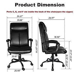 HForesty Executive Office Chair, High Back Computer Desk Chair, PU Leather Adjustable Height Task Chair with Tension Controller Device, 300LBS Weight Capacity, Black