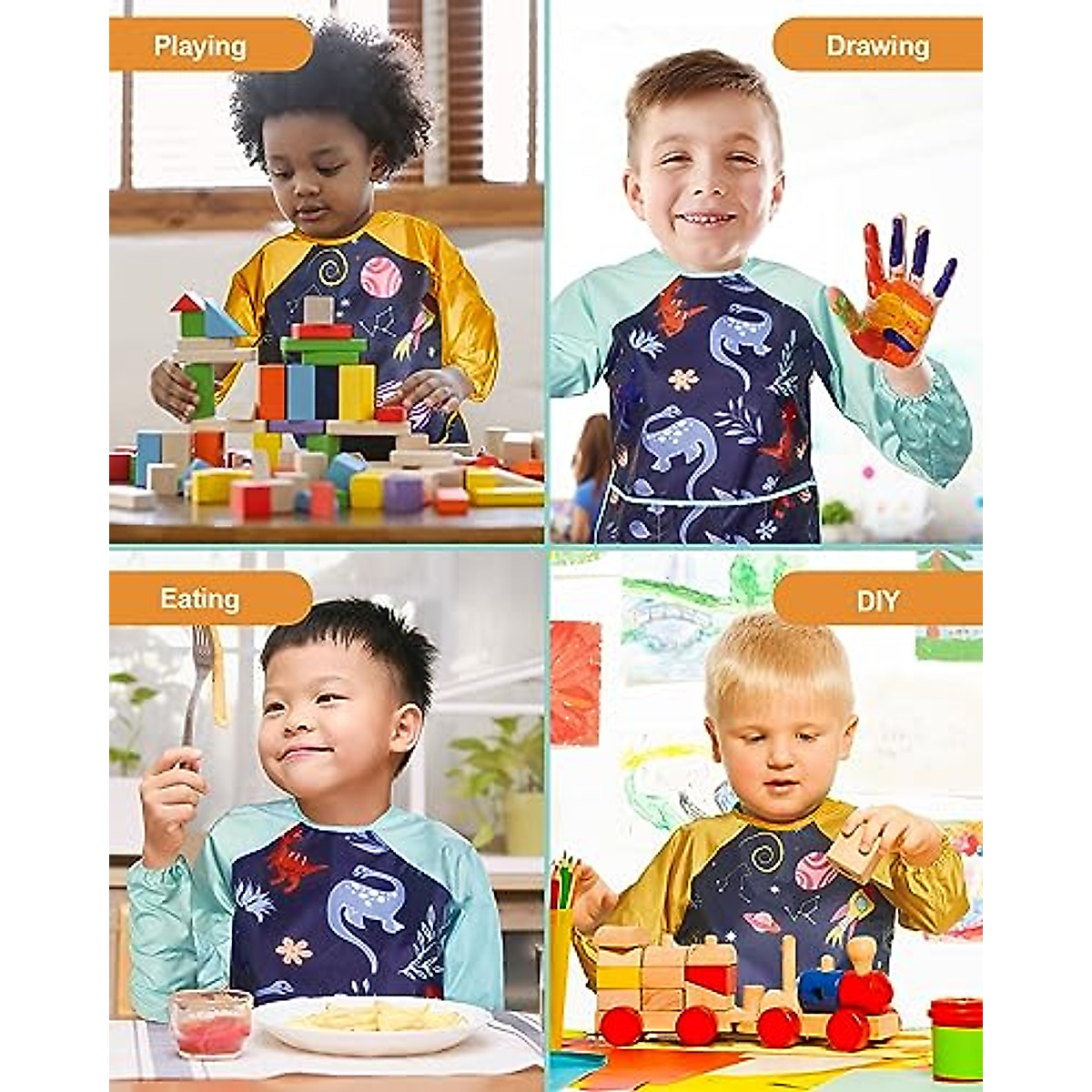 Lictin 2 Pack Kids Art Smocks, Toddler Smock, Waterproof Artist Painting Aprons for Children, with Long Sleeve and 3 Pockets for Age 3-8 Years