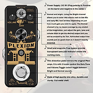 Amuzik Plexion Distortion Pedal for Guitar & Bass with Bright and Normal Mode True Bypass, AK-324