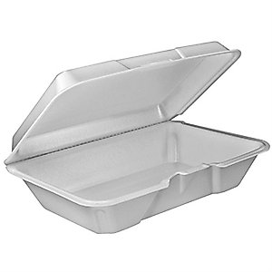 Dart 9.3" Length, 6.4" Width, 2.9" Height Single Compartment Foam Hinged Lid Carryout White Container