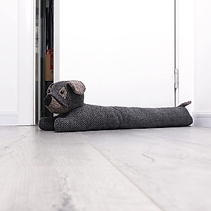 CERAYOU Dog Fabric Under Door Draft Stopper, 3LB Heavy Duty Decorative Soundproof Door Draft Blocker, 34 Inch Animal Energy Saving Draft Guard, Dark Grey