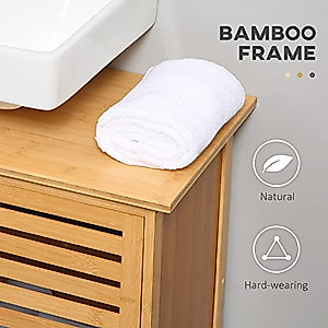 kleankin Bamboo Under Sink Cabinet with 2 Slatted Doors, Freestanding Bathroom Sink Cabinet, Bathroom Vanity Cabinet, Natural