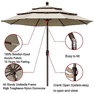 EliteShade USA 10-Year-Non-Fading Sunumbrella 9Ft 3 Tiers Market Umbrella Patio Umbrella Outdoor Table Umbrella with Ventilation,Antique Beige