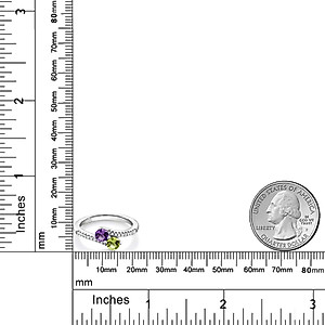 Gem Stone King 925 Sterling Silver Purple Amethyst and Green Peridot Bypass Ring For Women (0.79 Cttw, Gemstone February Birthstone, Round 4MM, Available In Size 5, 6, 7, 8, 9)