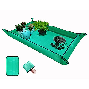 BIUWING Extra Large Plant Repotting Mat,Thickened Waterproof for Indoor Plant Transplanting and Mess Control,Foldable Succulent Portable Gardening Mat (43'*30',Green)