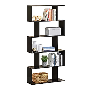 HOMEFORT Pack of 2 Geometric Bookshelf,5-Tier Modern Bookcase, Set of 2 Open Shelf and Room Divider, Freestanding Display Storage Organizer, Decorative Shelving Unit for Home Office and Living Room
