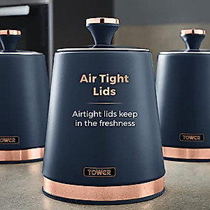 Tower T826131MNB Cavaletto Set of 3 Storage Canisters for Tea/Coffee/Sugar, Steel, Midnight Blue and Rose Gold